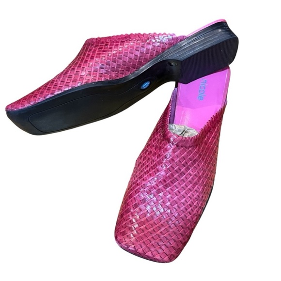 Nicole | Shoes | Nicole Red Leather Woven Mules Slip On Rubber Soles ...